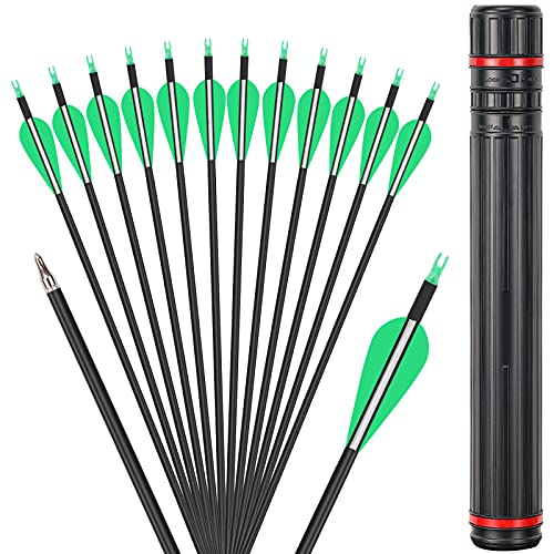 Aimdor 30 Inch 12 Pcs Carbon Arrows and Quiver Kit 500 Spine Compound ...