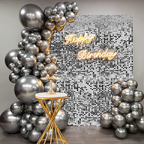 Mocsicka Silver Shimmer Wall Backdrop, 24PCS Square Sequin Wall Panel ...