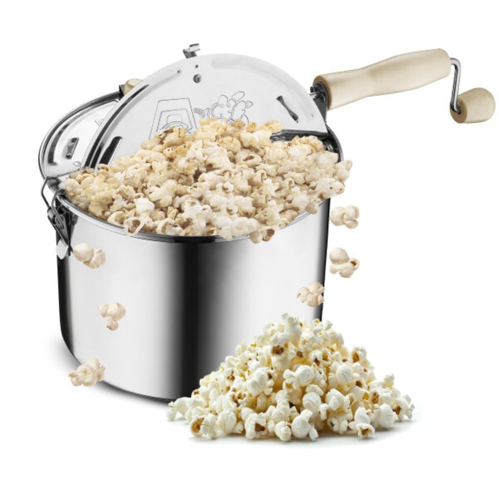 Stovetop Popcorn Maker - 6.5-Quart Stainless-Steel Popcorn Popper with ...