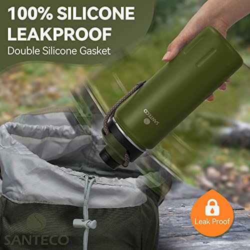 Insulated Water Bottles 24 oz, Santeco Stainless Steel Thermos with Lanyard & Wide Mouth Spout ...