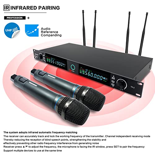 Riworal Wireless Microphone System with 2 UHF Cordless Handheld Dynamic ...
