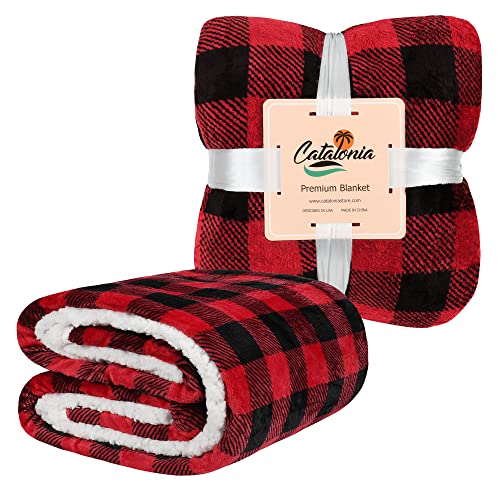Catalonia Classic Red Black Checkered Holiday Blanket, Buffalo Plaid ...