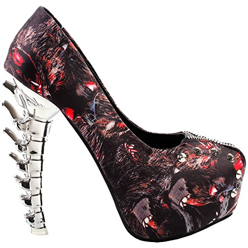 SHOW STORY Lonely Wolf Stud Zipper Platform Silver Bone Heel Club Pumps ...