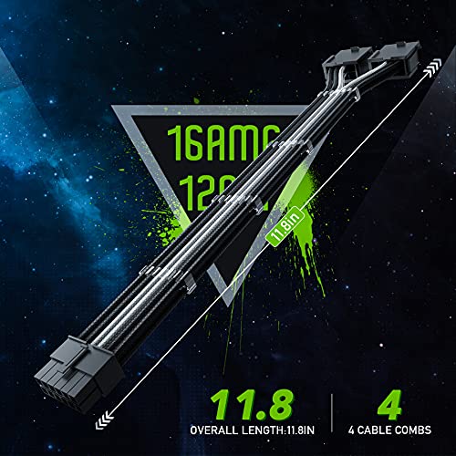 ASIAHORSE 16AWG RTX 12Pin to Dual 8P PCIe Sleeved Extension Cable ...