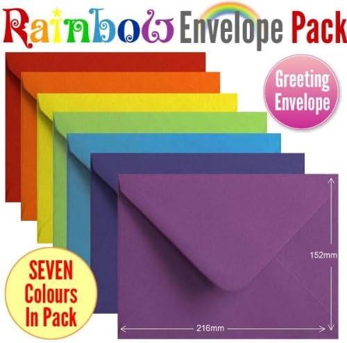 105 Colourful Rainbow Envelopes. Multi Coloured Gummed 152mm x 216mm ...