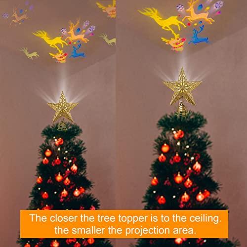 Juegoal Lighted Christmas Tree Topper, With Built-in Colorful Reindeers ...
