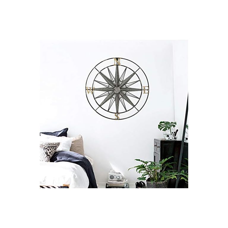 Edeco Decorative 27.5" Round Metal Compass Wall Décor Hanging Home ...