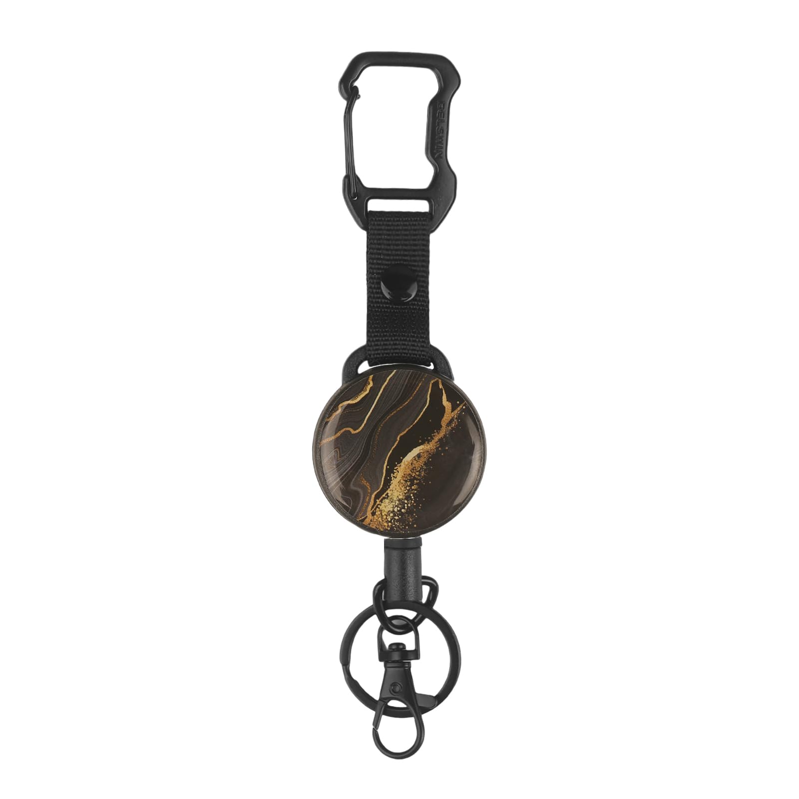 DELSWIN Heavy Duty Retractable Keychain, [Black Marble] Carabiner Badge ...