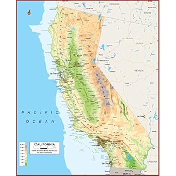 Amazon.com : 29 X 36 California State Wall Map Poster with Topography ...