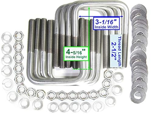 (8) 304 Stainless Steel Square U-Bolts 1/2" Diameter x 3- 1/16" Inside ...