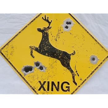 Amazon.com: DEER CROSSING SIGN/BULLET HOLES/Rustic Hunting Cabin Lodge ...