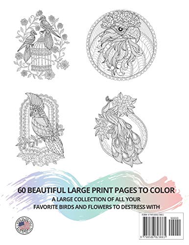 Adult Coloring Book: 60 Stress Relieving Birds & Flowers Designs ...