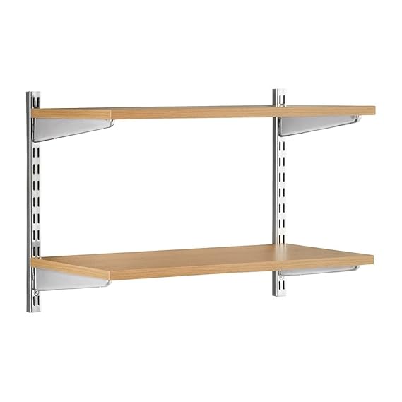 Shopfitting Warehouse Chrome/Oak Adjustable Wall Shelving Kit- 2 x 430 ...