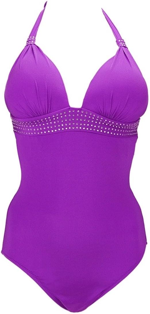 Beach Joy Women's Rhineston Studded Halter One Piece Bathing Suit ...