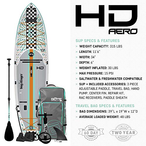 BOTE HD Aero Inflatable Stand Up Paddle Board, SUP with Accessories ...