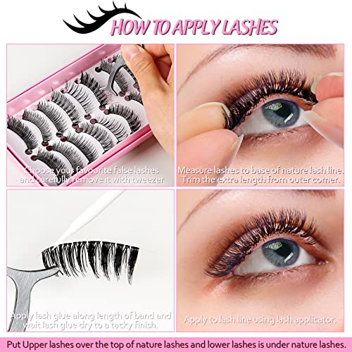20 Pairs False Eyelashes, Top and Bottom Lashes Set, Wispy Mink Lashes ...