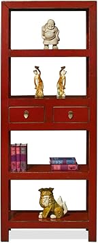 Amazon.com: ChinaFurnitureOnline Elmwood Zen Bookcase, Distressed Red ...