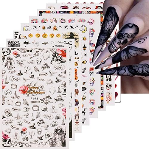 ZJHGDR Skull Nail Art Stickers Halloween Sticker Decals, Self Adhesive ...