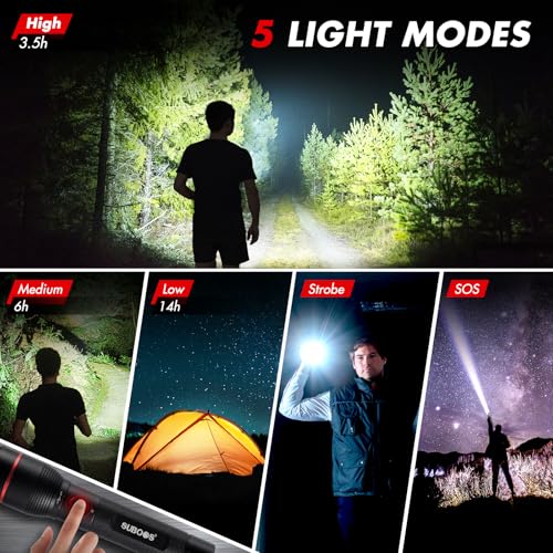 SUBOOS X50 Pro LED Rechargeable Flashlight, Super Bright 15000 Lux ...
