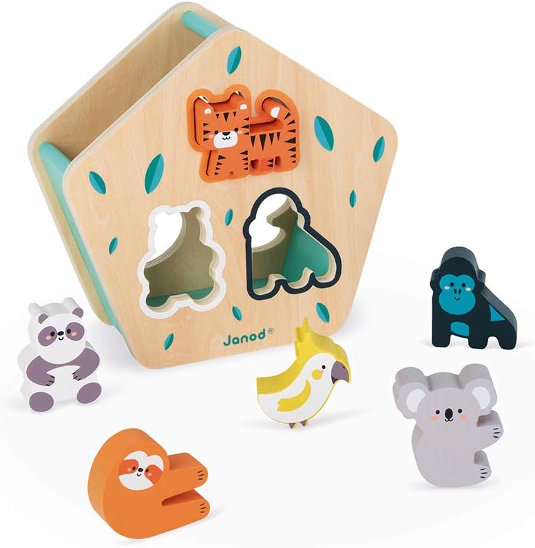 Janod – Wooden Animal Shape-Sorting Box – Shape-sorting Game – Early ...