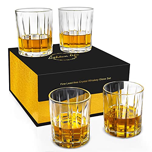 Lighten Life Whiskey Glasses Set 4,11oz Crystal Scotch Glass in Luxury ...