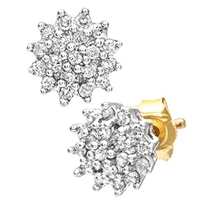 Naava Women's 0.25 ct Diamond Cluster 9 ct Yellow Gold Earrings: Amazon ...