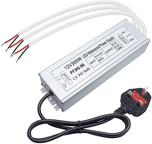 inShareplus LED Driver, 300W IP67 Waterproof Outdoor Power Supply,AC 110-260V to DC 12V 25A Low ...
