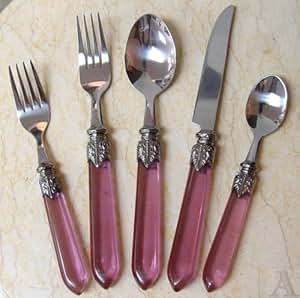 Amazon.com | Shabby Chic PINK Flatware Silverware Kitchen Bar Set ...