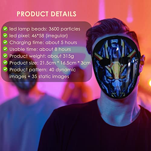 PULOUX Led Mask play HD video With WIFI ShiningRGB Programmable,for ...
