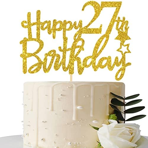 Gold Glitter Happy 27th Birthday Cake Topper - 27 Cake Topper - 27th ...