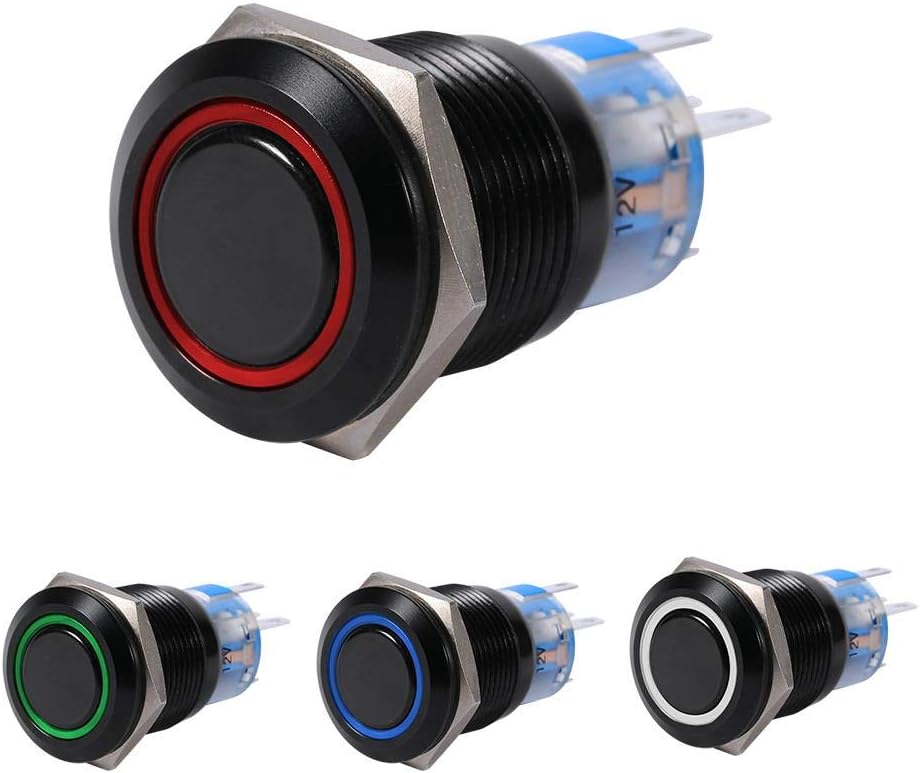 Self-locking Switch Qiilu 12V 19mm Waterproof LED Latching Push Button ...