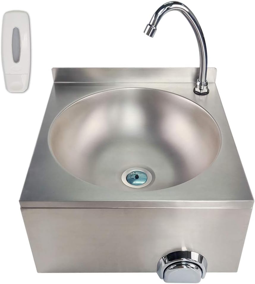 Stainless Steel Hand Wash Basin with Knee Operation, Wall-Mounted ...