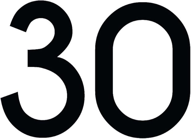 Zahlenaufkleber Nummer 30, schwarz, 20cm (200mm) hoch, Aufkleber mit ...