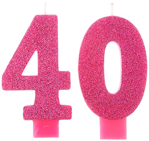 Amscan 2 Count Glitter Pink #40 Birthday Candles, 3 1/2", Multicolor ...