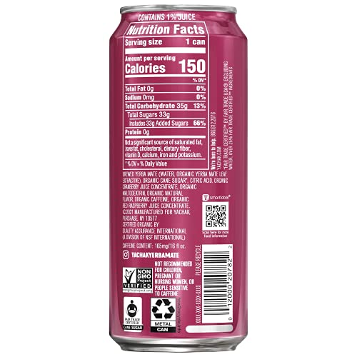 Yachak Yerba Mate Drink, Berry Red, 16 Fl Oz Cans, Pack of 12 ...