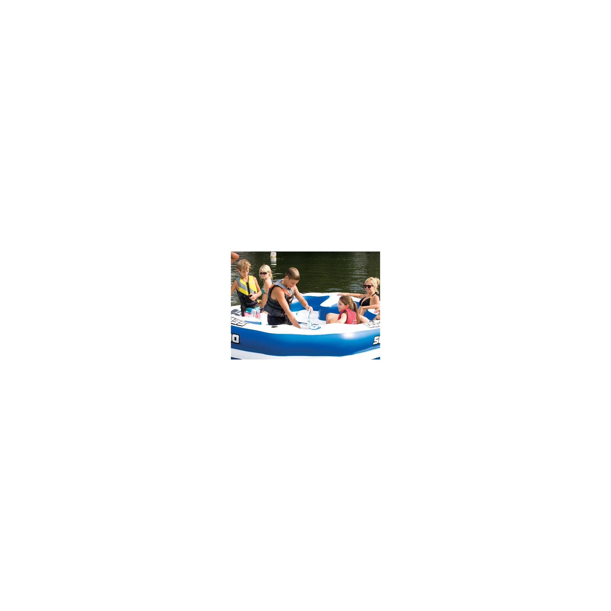 Sea-Doo 8 Person Inflatable Mega Island Lake Float w/ 4 Speaker Music ...