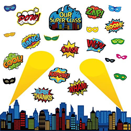 Superhero Classroom Bulletin Board Decorations Superhero Cityscape ...