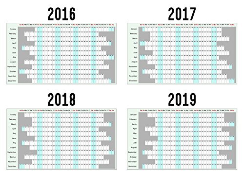 2016 2017 2018 2019; 4 Years on 1 Sheet Maxi Wall Calendar Poster ...