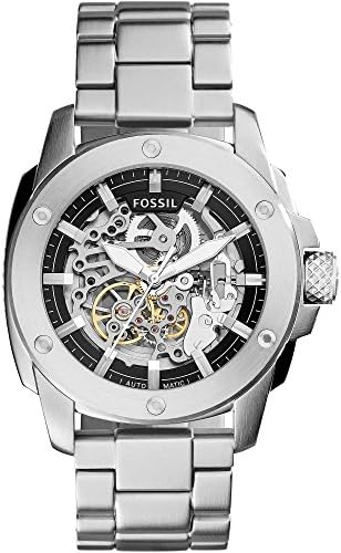 Fossil Modern Machine Men's Black Dial Stainless Steel Band Automatic ...
