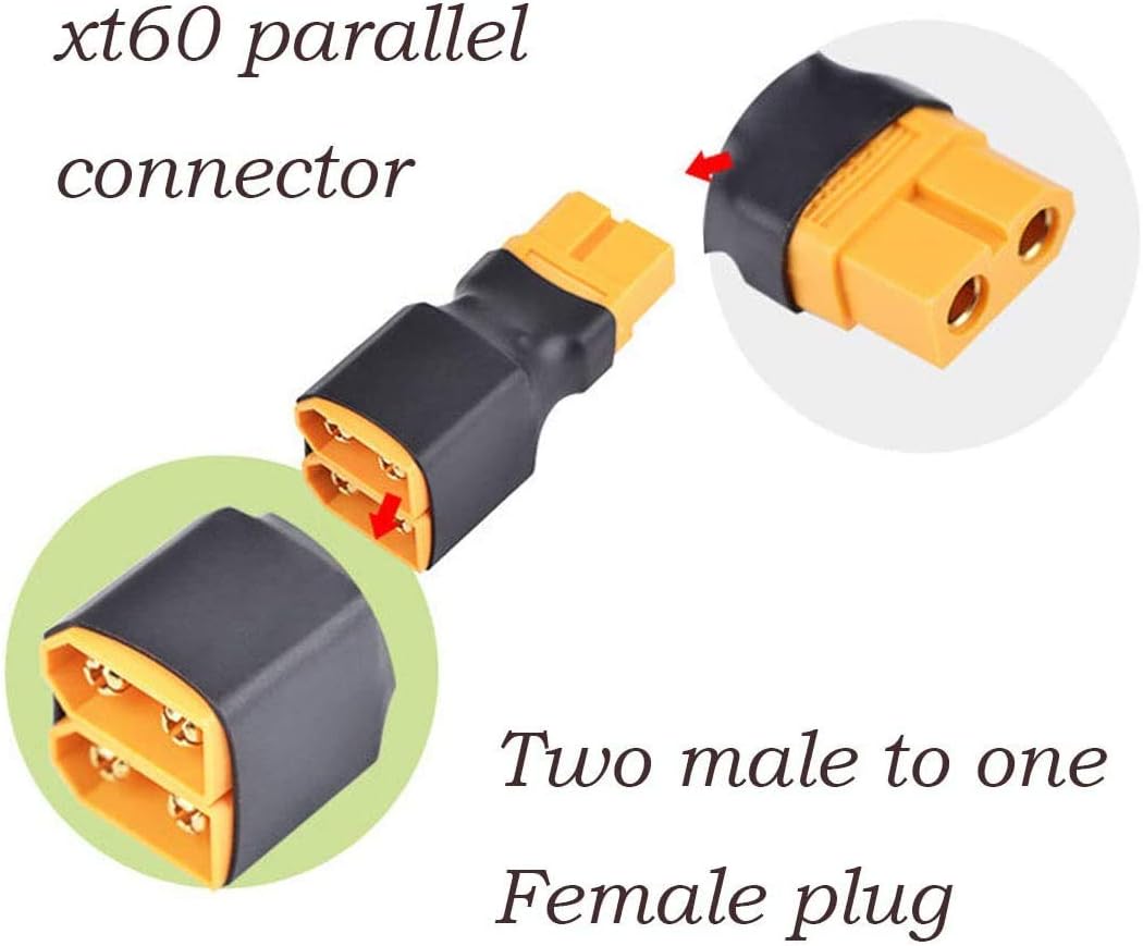 2Packs No Wire XT60 1 Female to 2 Male Plug Parallel Connector Adapter ...