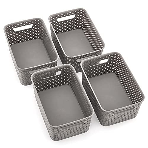 EZOWare 4 Pack Gray Plastic Woven Knit Baskets, 11x7.3x5 inch Storage ...