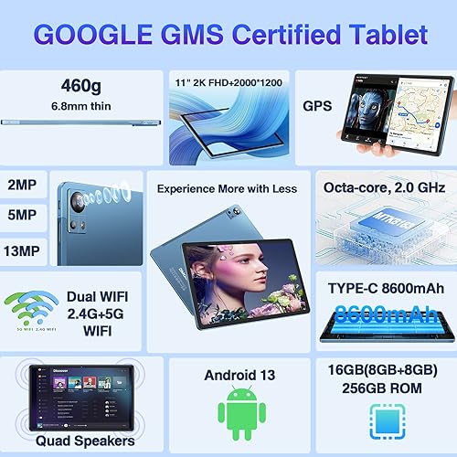 DMOAO 11 inch Android 13 Tablet 16GB+256GB Tablets with 1TB Expand ...