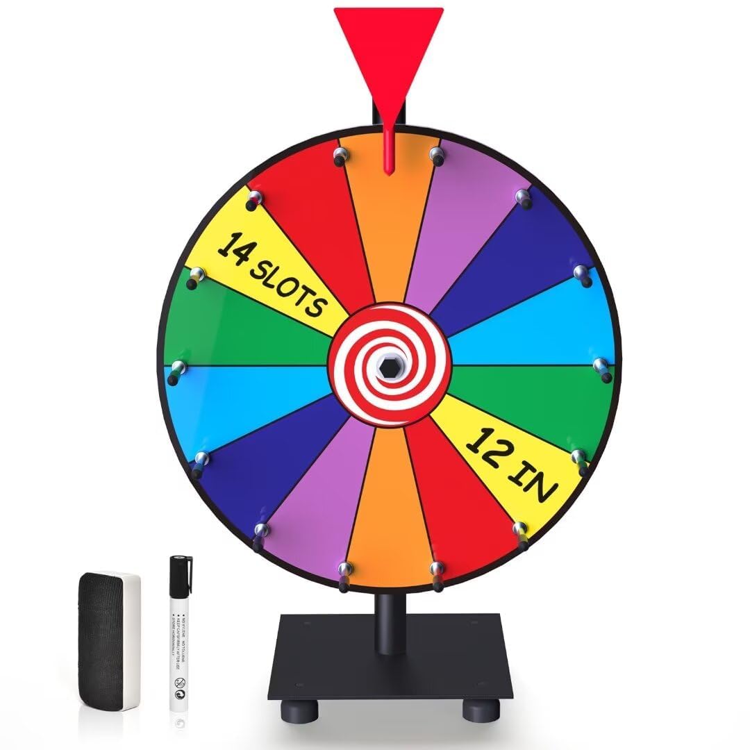 abitcha 12-inch Spinning Prize Wheel - Heavy Duty Base with 14 Slots ...