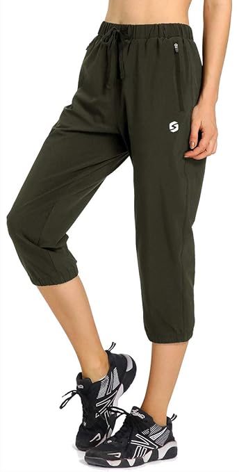 Womens Lightweight Jogger Capri Pants Quick Dry Workout Running Capris ...