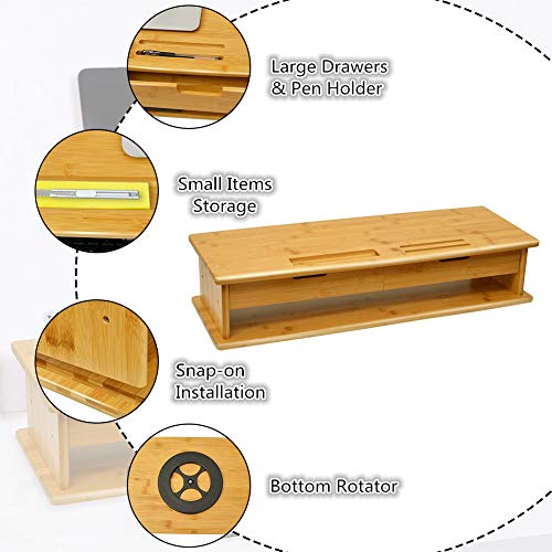 Sundale Bamboo Wood Monitor Stand Ergonomic Computer Riser Storage ...