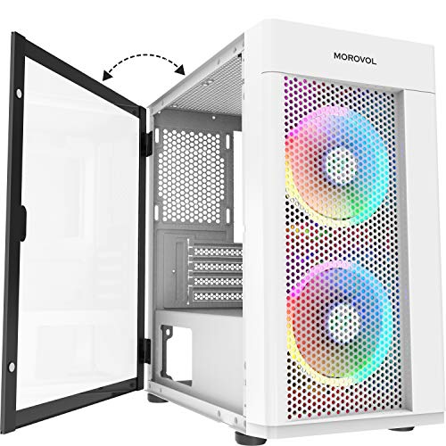 MOROVOL MESH Micro-ATX Tower 2 PCS 120MM ARGB Fans Computer Case USB 3. ...