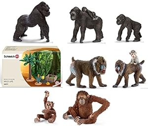 Schleich Monkey Family Set - 8 Styles: Includes Mandrill, Gibbon ...