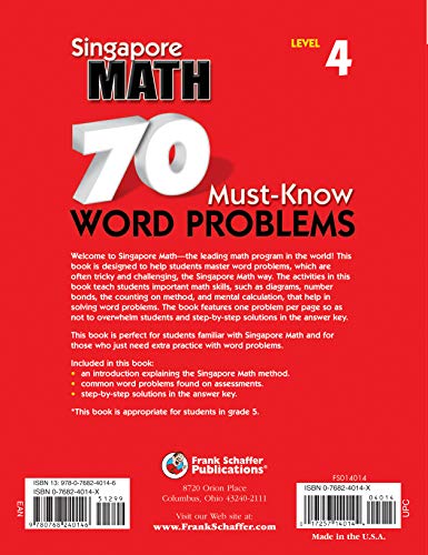 Singapore Math 70 Must Know Word Problems Workbook For 5th Grade Math 