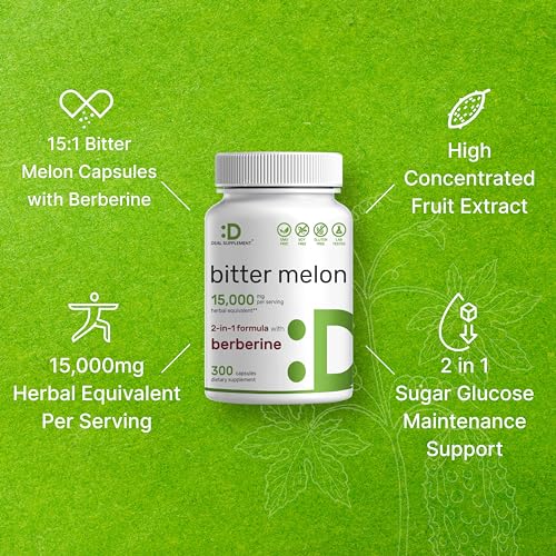 Bitter Melon 15,000mg Per Serving | 300 Capsules, with Berberine HCL ...