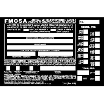 Amazon.com : FMCSA Annual Vehicle Inspection Label - Aluminum with ...